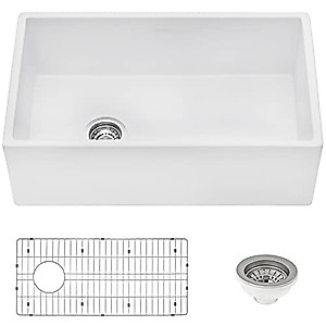 Ruvati 30-inch Fireclay Farmhouse Offset Drain Kitchen Sink Single Bowl White - Left Drain - RVL2018WL