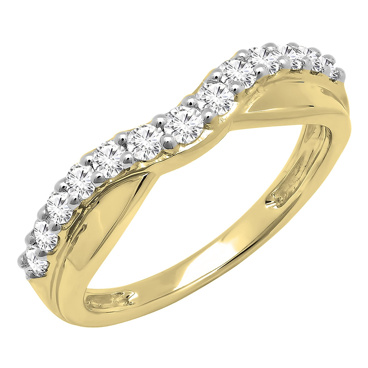 Dazzlingrock Collection 0.55 Carat (Cttw) Round White Diamond Contour Wedding Band for Women in 10K Yellow Gold, Size 8