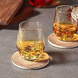 LIFVER Coasters for Drinks with Cork Base, Ceramic Stone Coasters for Coffee Table, Housewarming Gift for Friends - Men, Women Birthday, Home Decor, Timber Texture Pattern, 4 Inches, 6 Pcs