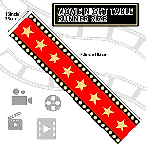 2 Pcs 13 x 72 Inch Movie Night Table Runner Red Movie Theme with Gold Star Design Movie Night Red Carpet Decoration for Movie Night Birthday Party Supplies（red）