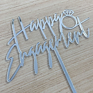 NSHYXXSPY Happy Engagement Cake Topper, Mirror Silver Just Engaged Cake Topper, Bridal Engagement, We're Engaged Wedding Decoration for Wedding Party Cake Decorations Supplies