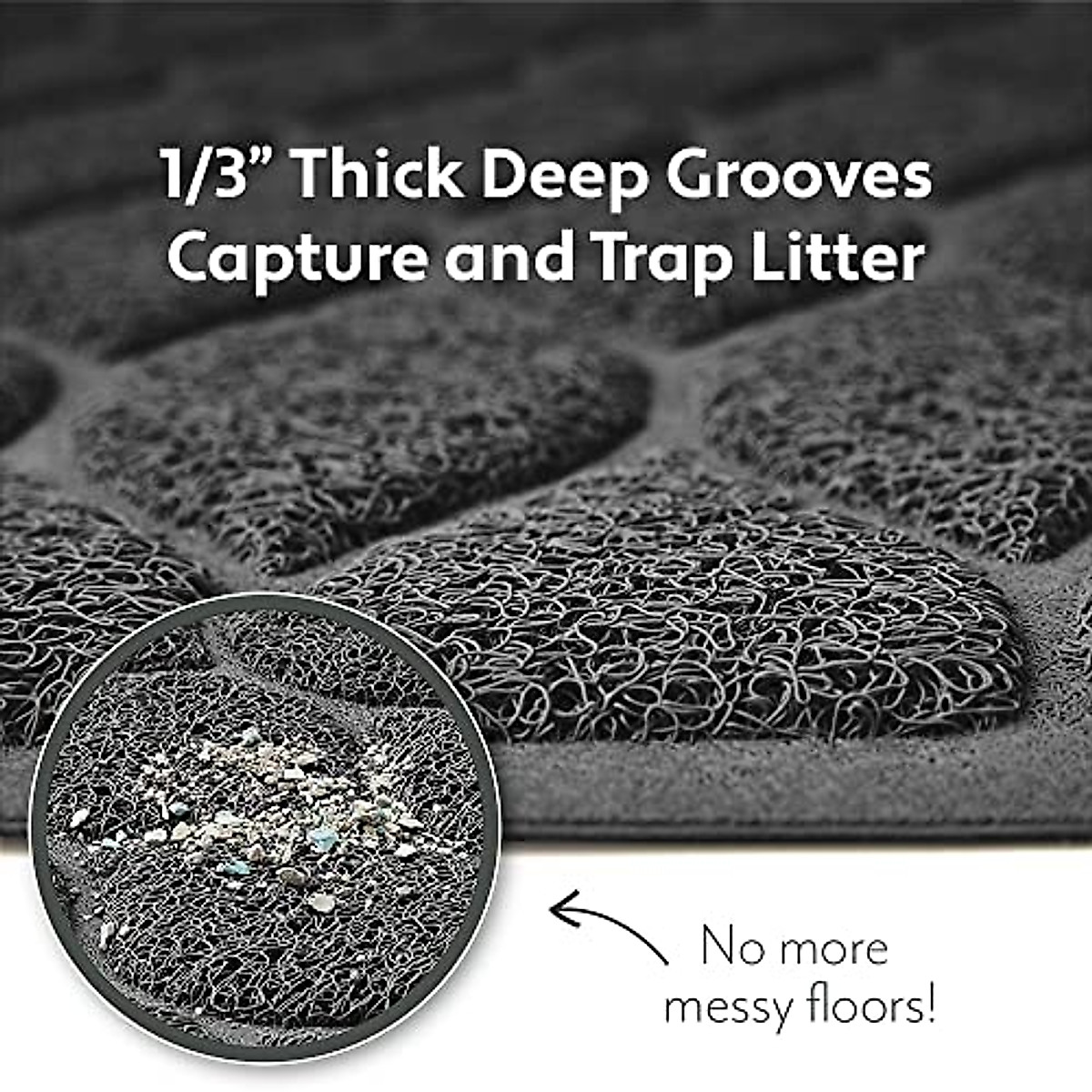 Mighty Monkey Durable Easy Clean Cat Litter Box Mat, Great Scatter Control Mats, Keep Floors Clean, Soft on Sensitive Kitty Paws, Cats Accessories, Large Size, Slip Resistant, 24x17, Graphite