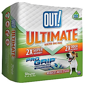 OUT! Ultimate Pro-Grip Dog Pads | Absorbent Pet Training and Puppy Pads | Grip Technology Prevents Slipping and Bunching | 50 Pads | 21 x 21 Inches