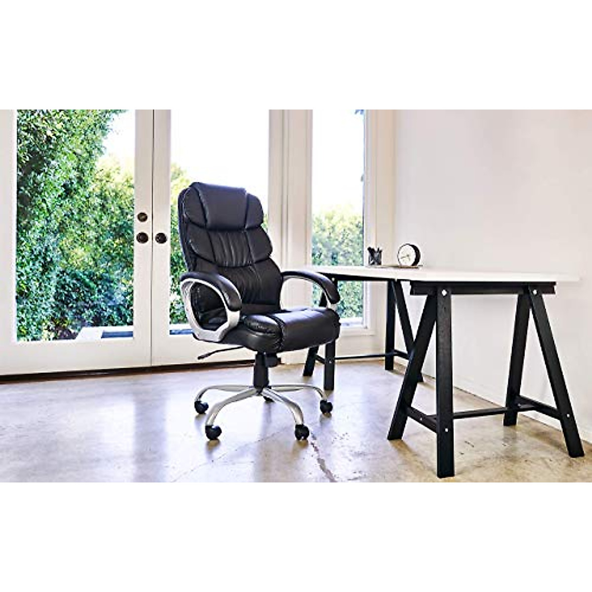 Ergonomic Office Chair Desk Chair Computer Chair with Lumbar Support Arms Executive Rolling Swivel PU Leather Task Chair for Women Adults, Black