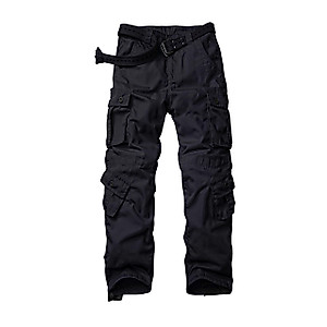 TRGPSG Men's Ripstop Wild Cargo Pants Multi-Pocket Military Army Camo Casual Work Combat Trousers 5335 Black 32
