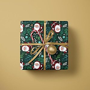 LeZakaa Christmas Wrapping Paper Roll - Santa Claus in Dark Green for Christmas Holiday, Party - 17 inches x 32.8 Feet (46.45 sq.ft.)