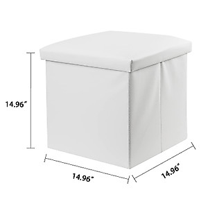 Storage Ottoman Cubes, PU Folding Ottoman Seat Set of 2, Faux Leather Ottoman Foot Rest, Small Leather Storage Ottoman Bench Foot Rest, Short Ottoman Stools, Tufted Folding Ottomans with Lid, White