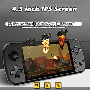 CredevZone X39 Pro Handheld Game Console 4.3 inch Pro Retro Games Consoles Classic Video Games Built-in Preinstalled Rechargeable Battery Portable Style Gaming Consoles 64GB Black