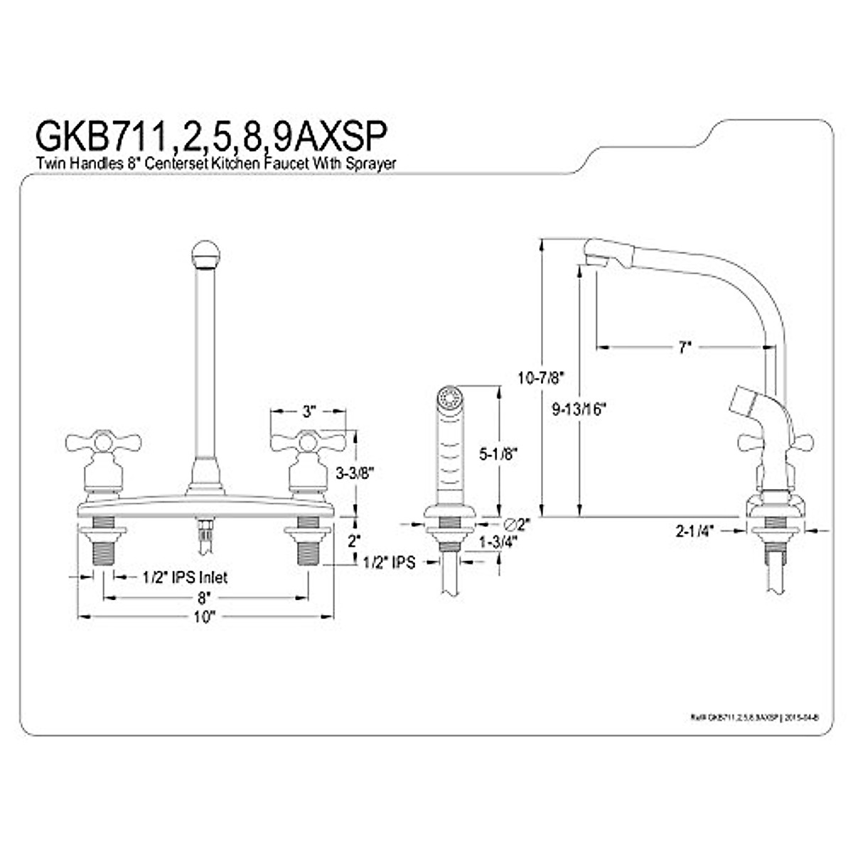 Kingston Brass GKB718AXSP Victorian 8-inch High Arch Kitchen Faucet Withsprayer, Brushed Nickel
