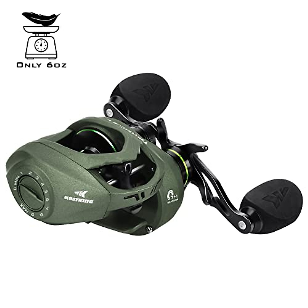 KastKing Spartacus II Baitcasting Reel, 6oz Ultralight Baitcaster Reel, Super Smooth with 17.6 LB Carbon Fiber Drag, 7.2:1 Gear Ratio, 39mm Palm Perfect Lower Profile Design,Stryker Green,Right Handed