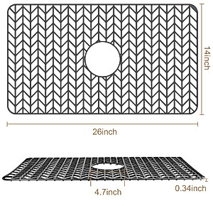 Sink Protectors for Kitchen Sink, Non-slip Silicone Sink Mat for Bottom of Kitchen Sink, 26 x 14 Inches Kitchen Sink Mats Grid with Center Drain for Farmhouse Stainless Steel Ceramic Sink