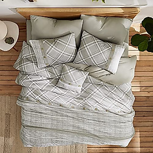 WRENSONGE Plaid Spliced King Comforter Set, 8 Pieces, Light Grey, 102"x 90"