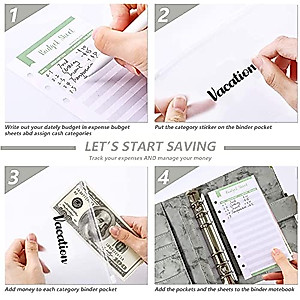 Mable gray Faux Leather A6 Budget Planner Binder with Zipper Cash Envelopes& Expense Budget Sheets, Money Saving Budget Saver Book, Cash Stuffing Organizer for Budgeting
