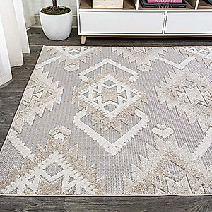 JONATHAN Y SBH107A-8 Sumak High-Low Pile Neutral Diamond Kilim Indoor Outdoor Area-Rug Bohemian Geometric Easy-Cleaning Bedroom Kitchen Backyard Patio Non Shedding, 8 ft x 10 ft, Beige/Gray