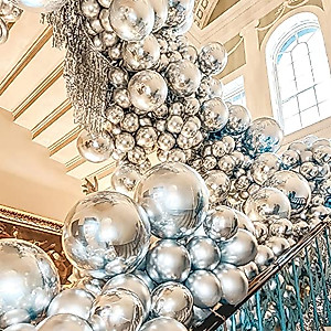 PartyWoo Metallic Silver Balloons 100 pcs and Disco Silver Foil Balloons 6 pcs