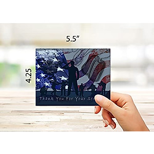 Small World Greetings Blue Thank You For Your Service Cards 24 Count - Blank Inside with White Envelopes - Patriotic - Veteran's Day - Military - A2 Size (5.5" x 4.25")