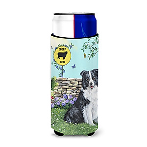Caroline's Treasures PPP3030MUK Border Collie Crossing Ultra Hugger for slim cans Can Cooler Sleeve Hugger Machine Washable Drink Sleeve Hugger Collapsible Insulator Beverage Insulated Holder