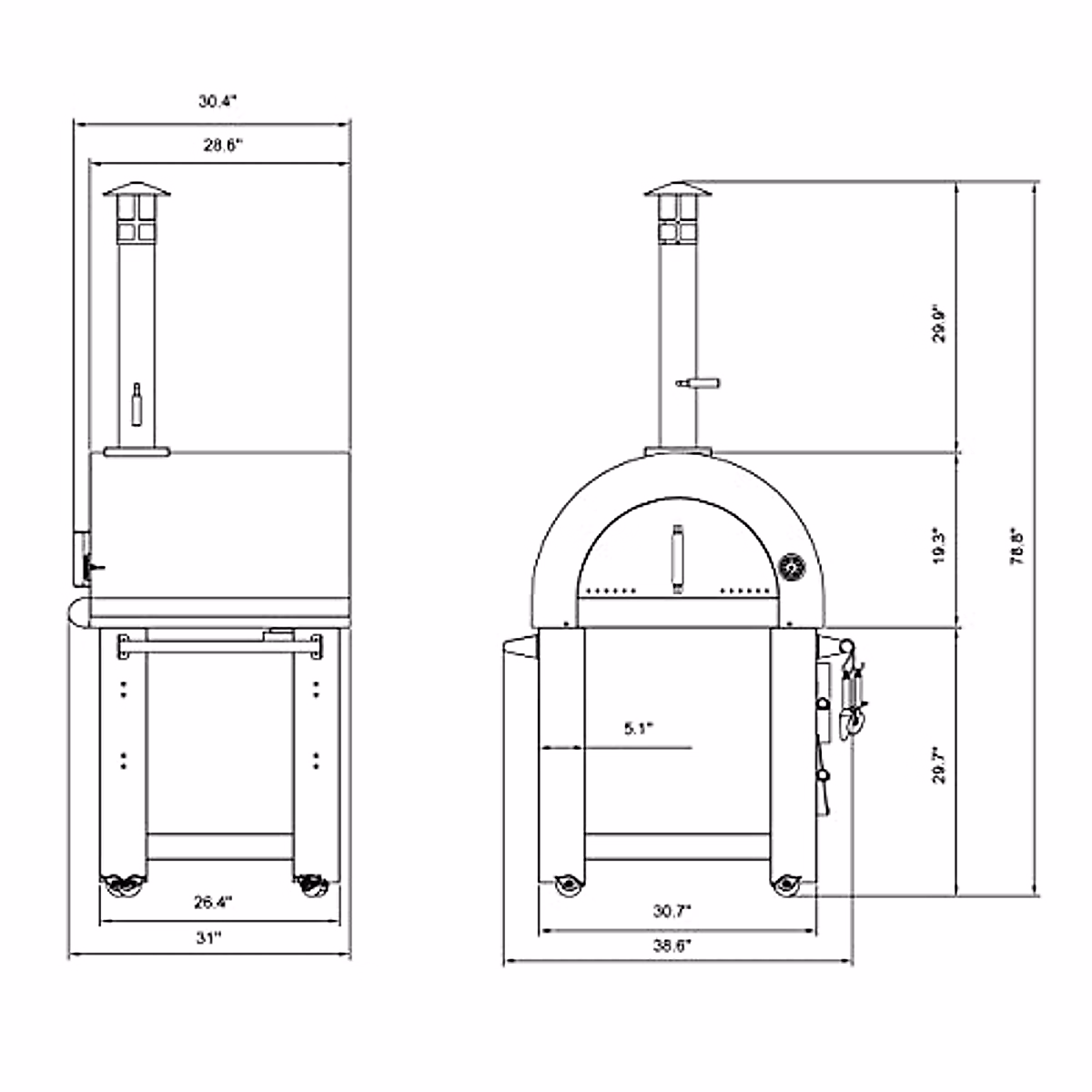 Empava Wood Fired Pizza Oven Painted Red for Outdoor Kitchen in Stainless Steel, 33 Inch
