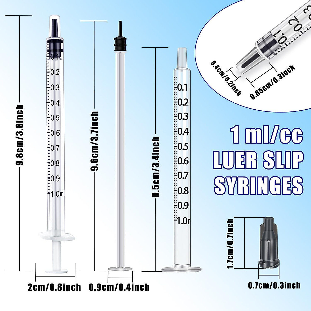 1ml Syringes with Caps (Pack of 100)