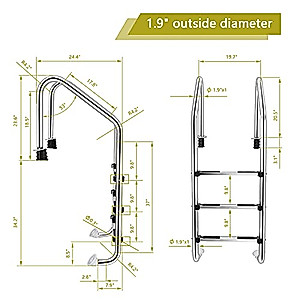 Goplus Swimming Pool Ladder, 3-Step In-Ground Stainless Steel Step for Indoor/Outdoor Pool, Heavy Duty Non-Slip Ladder, Easy Assembly