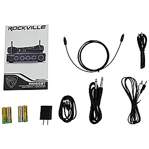 Rockville RKI65BT Dual UHF Wireless Microphones+Bluetooth Karaoke Mic Interface, Black