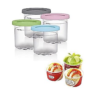 Containers Replacement for Ninja Creami Pints and Lids - 4 Pack 16oz, Compatible with NC301 NC300 NC299AMZ Series Ice Cream Maker, Dishwasher Safe, Silicone Lid