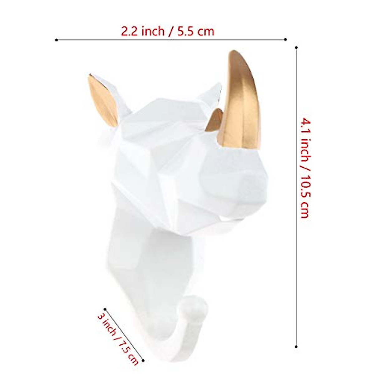 Kepfire Resin White Rhino Head Living Room Hallway Bedroom Wall Decoration Animal Creative Hook Hanging Coat Scarf Bag Key Cap Robes Holder Rack Jewelry Display