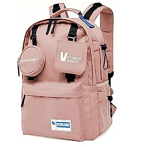Victoriatourist Casual Daypack College Laptop Backpack for Men Women Water Resistant Stylish Bookbag Lightweight Travel Bag Hiking Backpacks with Anti Theft Pocket Fits 14-15 Inch Computer(Pink)
