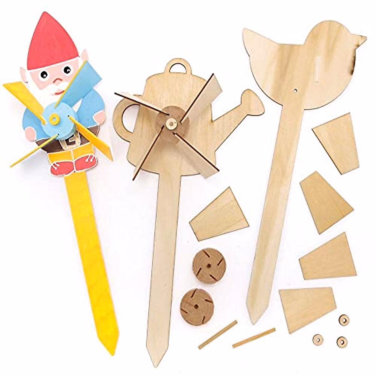 Baker Ross FE516 in The Garden Wooden Windmill Kits - Pack of 4, for Kids Arts and Crafts Projects, Wooden Crafts for Children to Decorate, Personalize and Display