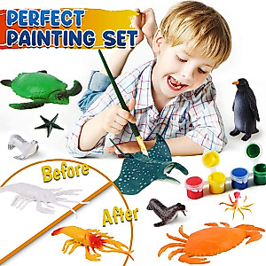 FUNZBO Shark Fish Toys Painting Kits for Kids Art Supplies, Sea Animal Sea Creatures Ocean Toys, Arts and Crafts for Kids Toddlers Boys Girls Ages 3-12