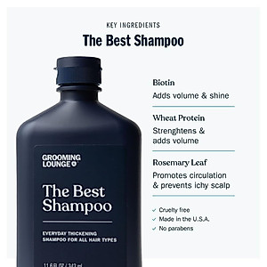 Grooming Lounge The Best Shampoo - Scalp Clarifying, Frizz Control Hair Wash for Men - Promotes Hair Length and Strength - Clean, Stimulating Peppermint Fragrance with Rosemary for Regrowth - 11.6 oz