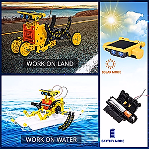 Solar Robot Kit for Kids Age 8-12, STEM Building Toys,12-in-1 Build Your Own Robot with Solar Panel & Battery Power, Science Engineering Christmas Birthday Idea Gifts for Boy Age 8 9 10 11 12