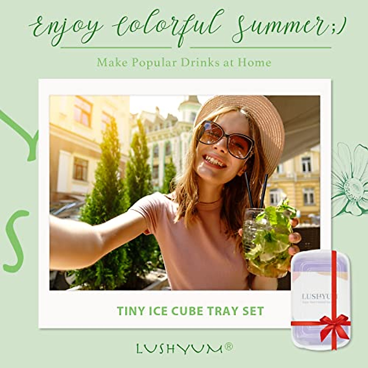 Mini Ice Cube Trays Silicone With Bin for Freezer, 4 Pack 640 Chewy Small Ice 6PCS Set, Tiny Crushed Ice Maker Molds for Chilling Coffee Juice Cocktail Whisky Boba, With Storage Box & Ice Scoop