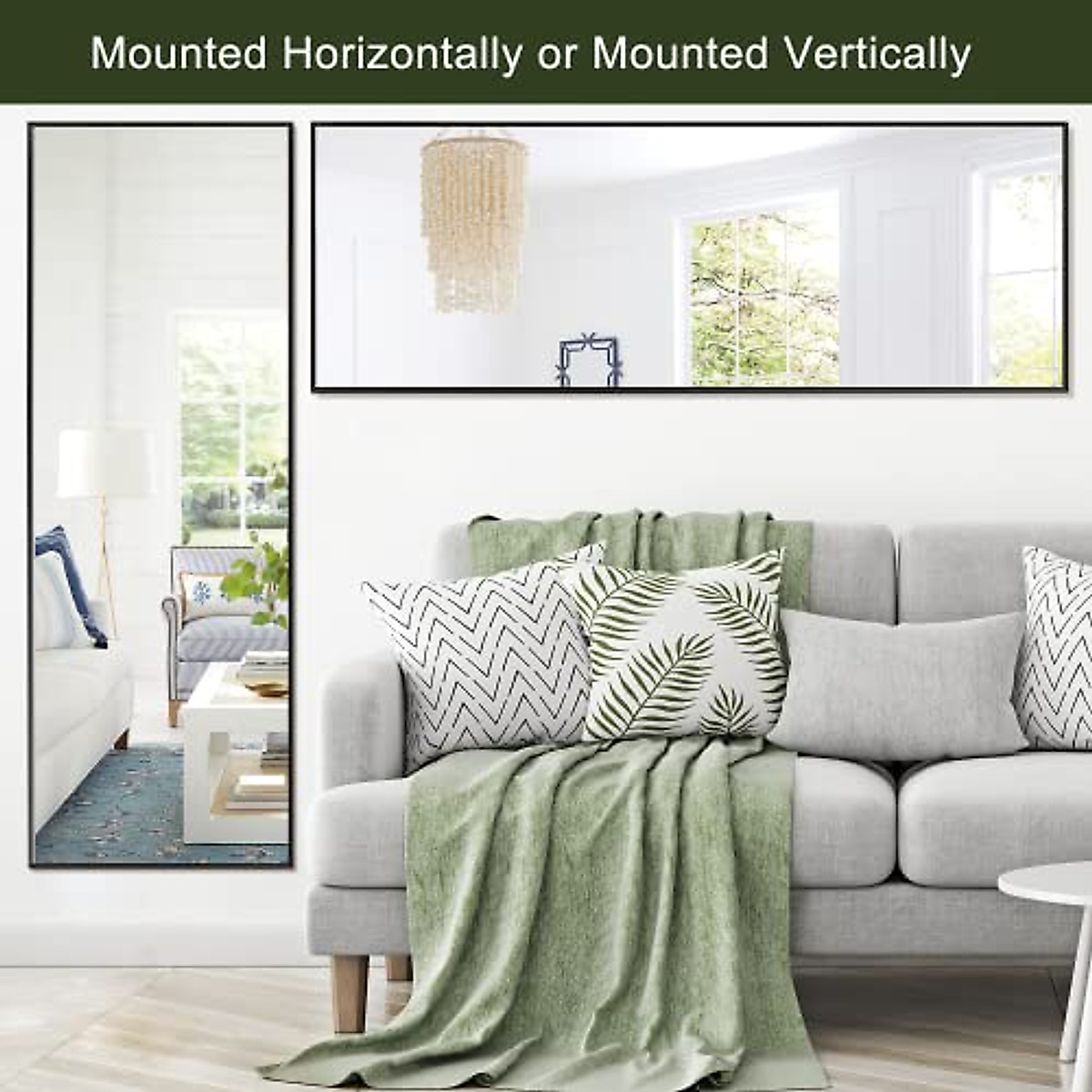 NicBex Full Length Mirror, 64" x 21" Alloy Free-Standing Mirror as Floor Mirror Wall Mounted Mirror Large Mirror for Living Room/Bedroom/Dressing Room/Dorm Room, Black, with Stand