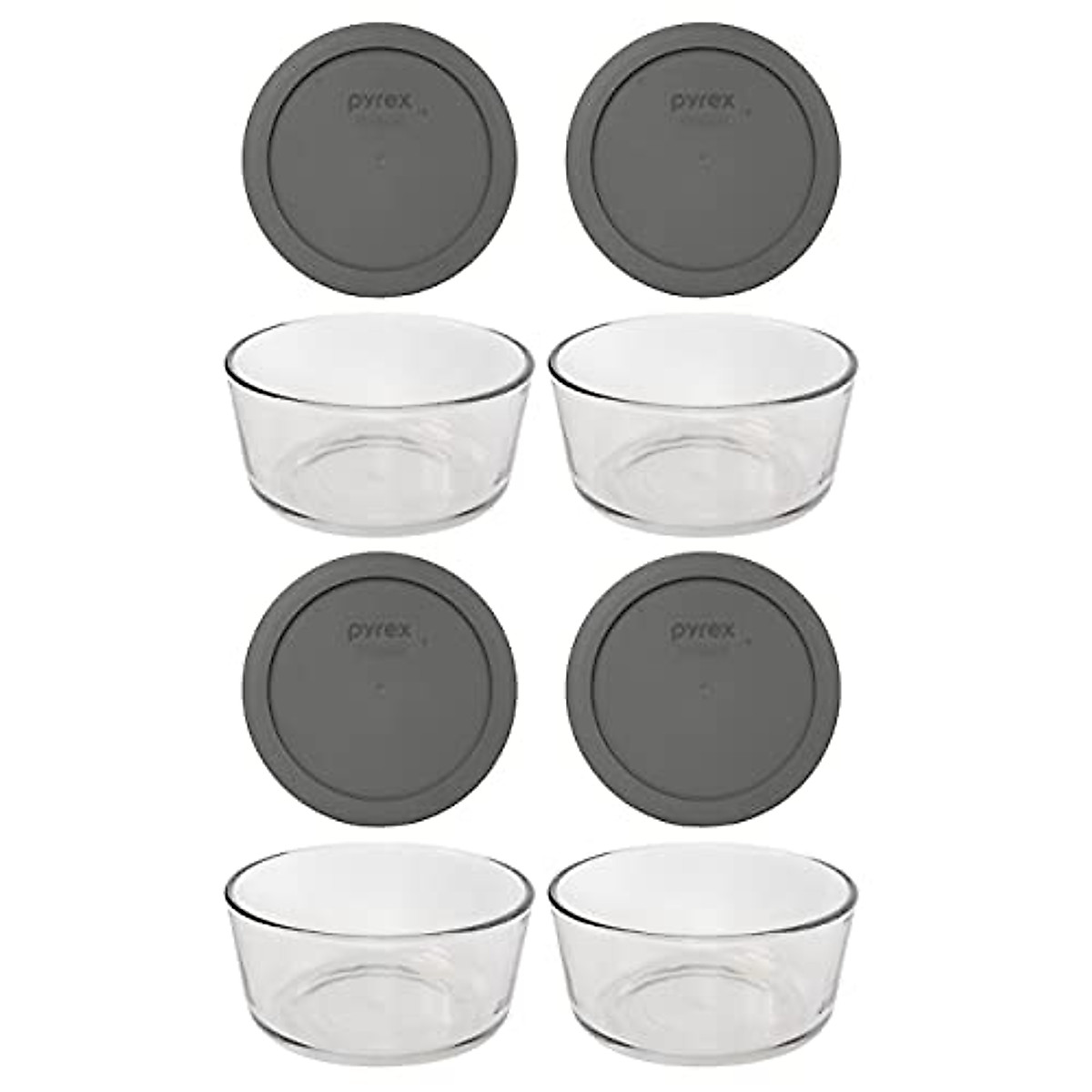 Pyrex (4 7201 4 Cup Glass Bowls & (4) 7201-PC Puddle Gray Lids