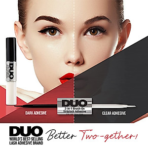 DUO Adhesives 2-in-1 Brush On Clear & Dark Adhesive, Dual-Ended Two Color Choice False Eyelash Adhesive Solution for Strip Lashes, 0.18 oz 1-Pack