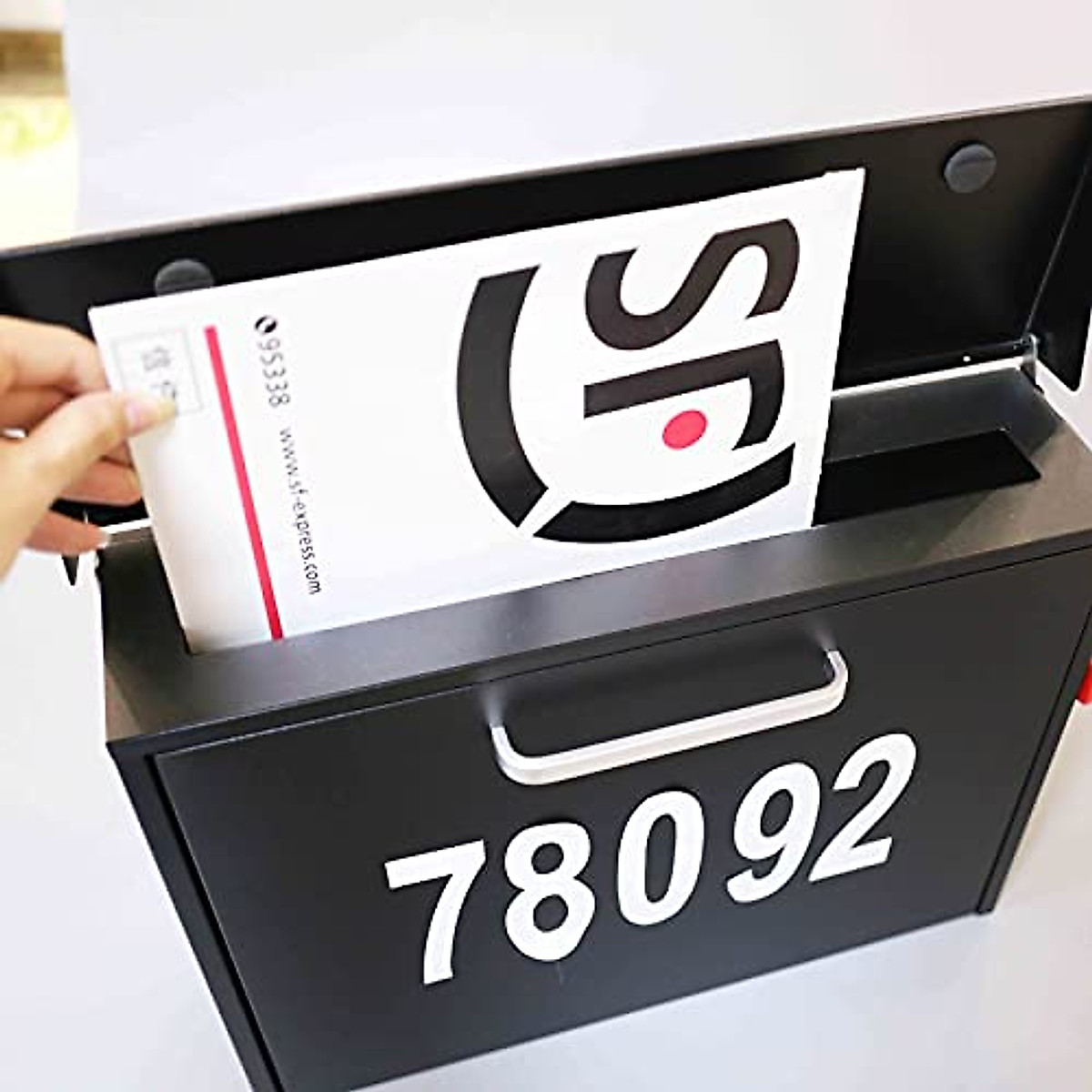Wall Mount Locking Mailbox with Code Lock - Black Large Capacity with House Numbers Security Digital Password Lock Mailbox - Waterproof Iron Vertical Drop Mail Box Package Delivery Box Outdoor