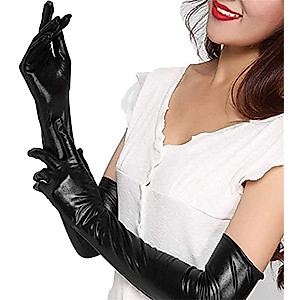 Achsoo Women's Faux Leather Sexy Long Gloves Sexy Wet Look Latex Elbow Length Long Gloves (Black(Patent Leather))