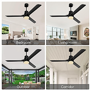 alescu Ceiling Fans with Lights and Remote,52”Black Indoor and Outdoor Ceiling Fan,Modern Ceiling Fans with Reversible DC Motor for Patio Living Room, Bedroom