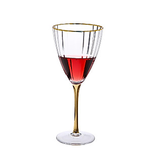 Line Textured Drinking Glassware with Gold Rim and Stem Set of 6 (water)