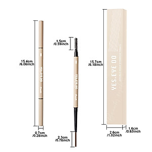 Brow Pencil for Gray Hair, Retractable Eyebrow Pencil with Brush for Older Women, Ultra Fine Mechanical Brow Definer Pencil with Angled Tip & Spoolie Brush, Long-lasting Waterproof, Grey, YES.EYE DO
