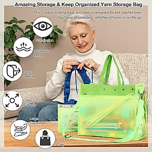 Coopay Crochet Bag for Storage of Yarn, Lightweight Mesh Yarn Bag with Case & Detachable Shoulder Strap, Portable Knitting Organizer Bag For All Knitting Crochet Supplies, Ideal Crochet Gift, Green
