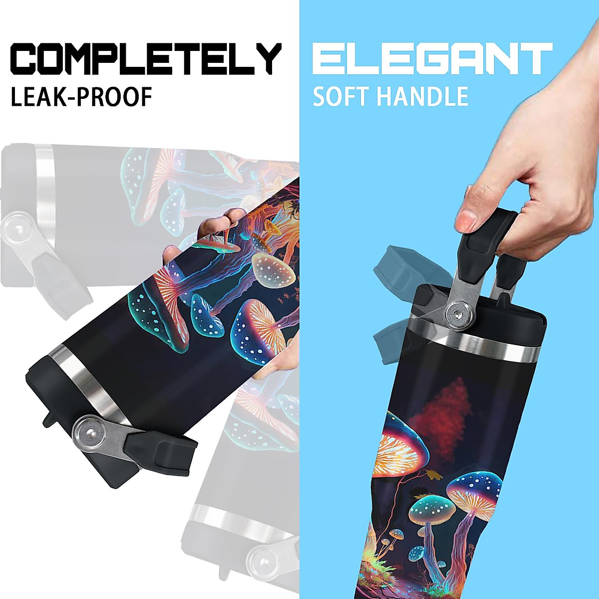 Unyopsa Mushroom Tumbler with Handle 30oz Vacuum Insulated Mushroom Cup with Lid and Straw Mushroom Gifts for Women Men