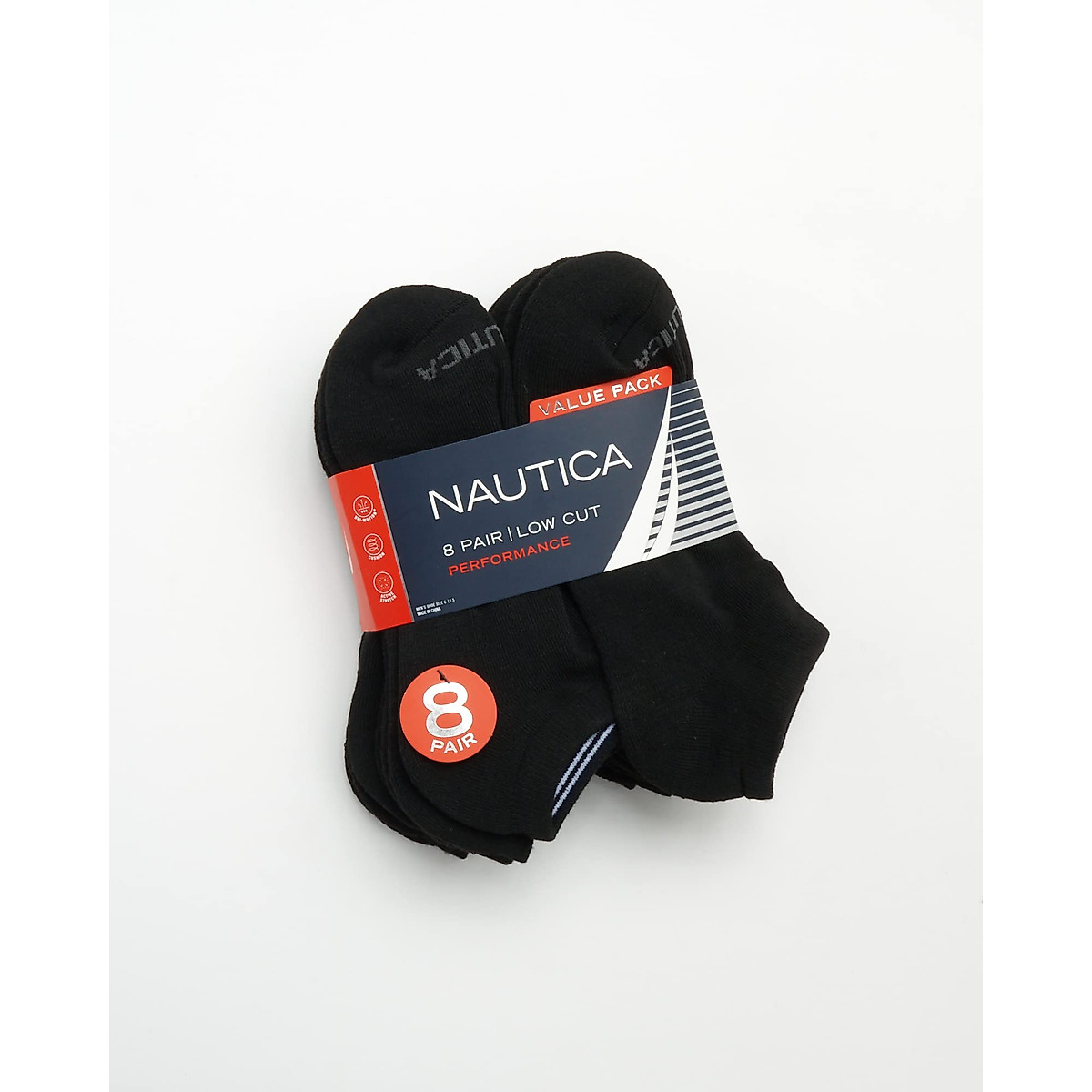 Nautica Men's Athletic Socks - Cushioned Low Cut Socks (8 Pack), Size 6-12.5, Black