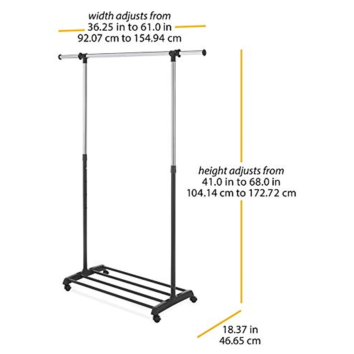 Whitmor Deluxe Adjustable Garment Rack - Rolling Clothes Organizer - Black and Chrome