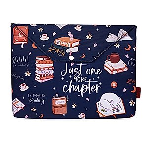 Just One More Chapter Book Sleeve, Book Protector with Zipper with Padded, Book Covers for Paperback, 11 x 9 Inch, Book Sleeve for Book Lovers