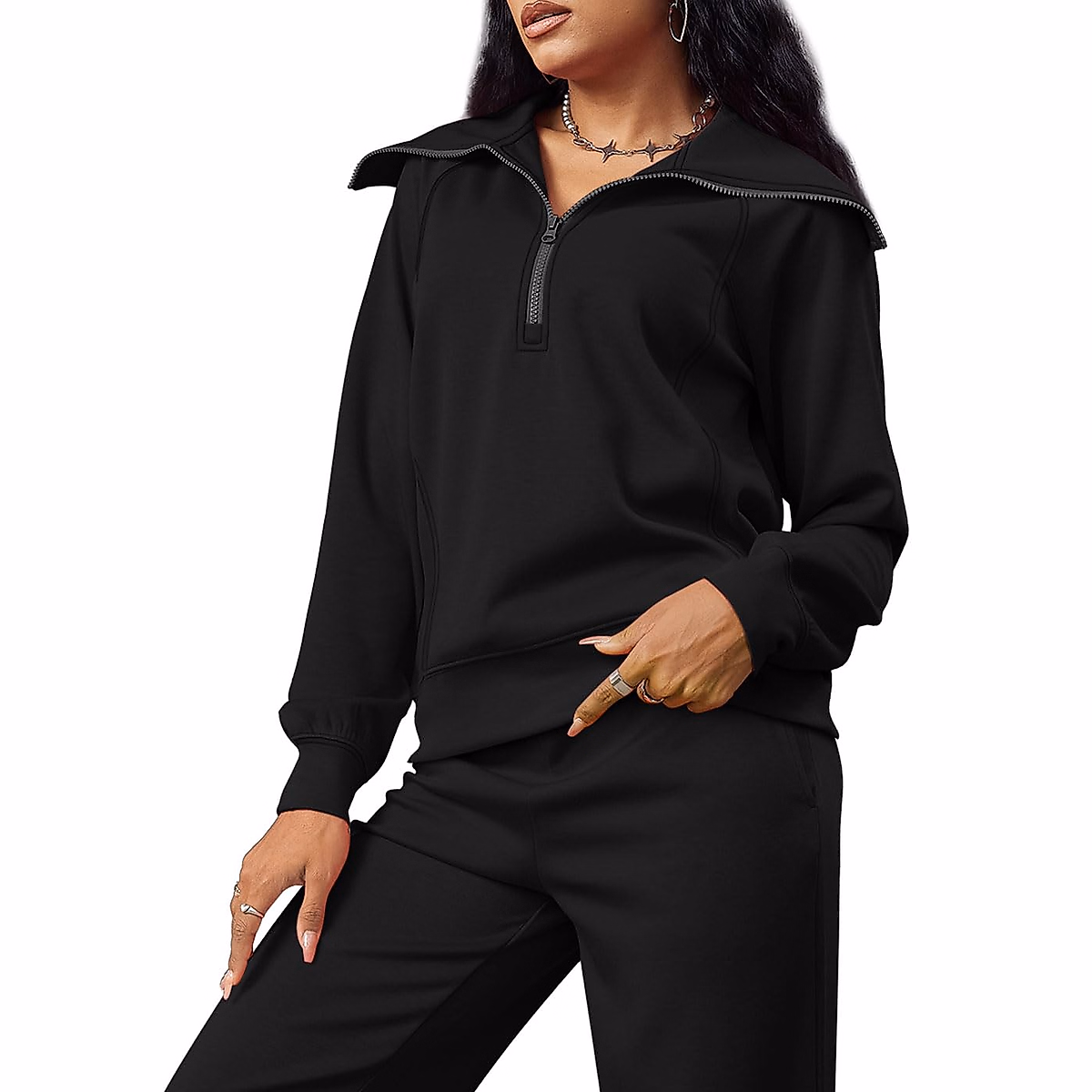 XIEERDUO Loungewear Set Women Fall Fashion 2024 Sweatsuit Set 2 Piece Outfits Black M