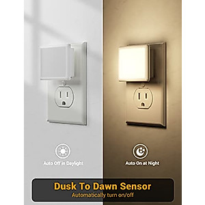 JandCase Night Lights Plug into Wall 2 Pack, Plug in Night Light with Dusk-to-Dawn Light Sensor, 3000K Soft White 0.3W, LED Nightlight for Bathroom, Adult, Hallway