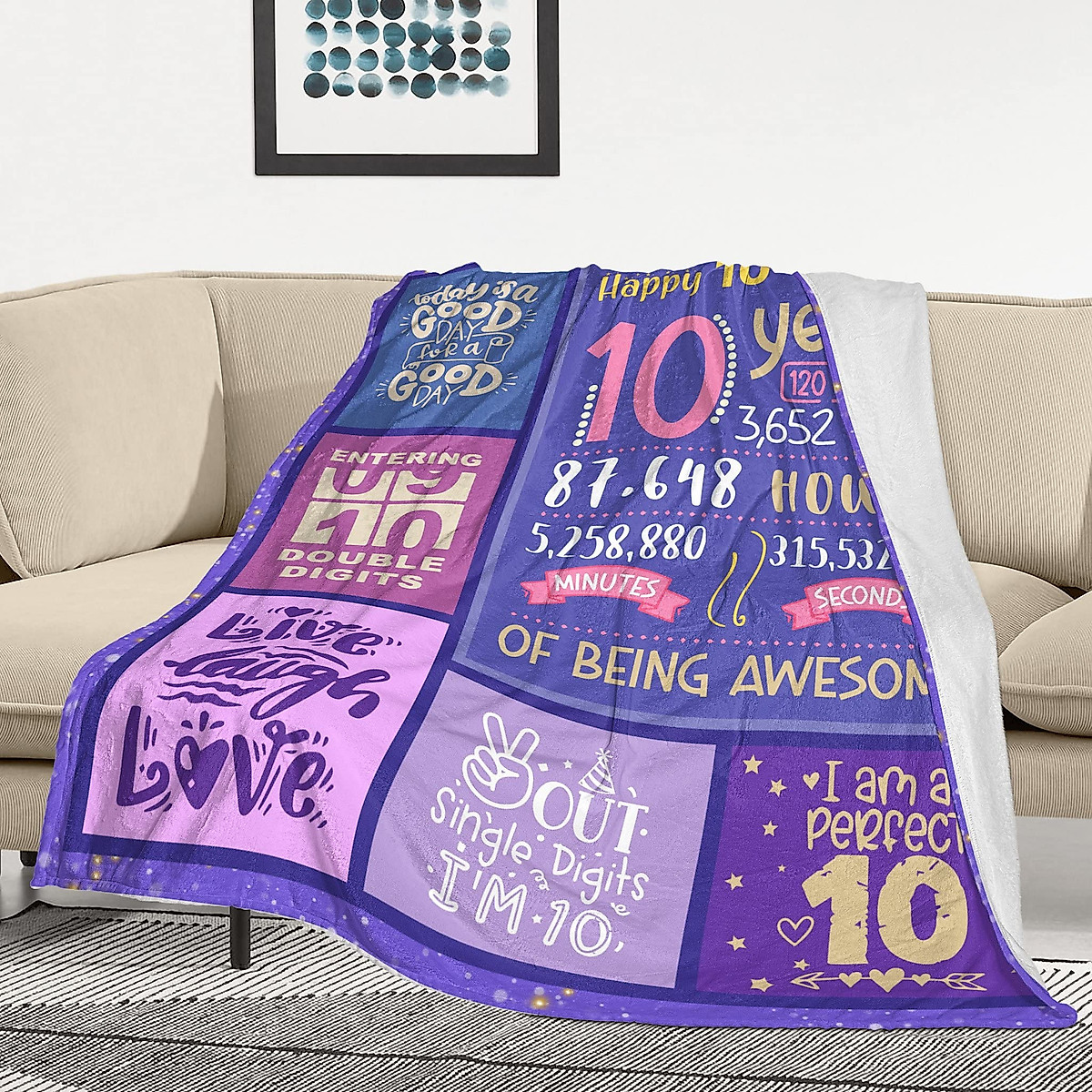 Gifts for 10 Year Old Girl - 10th Birthday Decorations for Girl - Gift for 10 Year Old Girl - 10 Year Old Girl Gift Ideas - 10 Year Old Girl Birthday Gifts Throw Blanket 60 x 50 inch