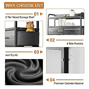 Lulive 8 Drawer Dresser with Shelves, Chest of Drawers for Bedroom with Side Pockets and Hooks Fabric Storage Tower Organizer for Nursery Hallway, Closet, Wood Top (Charcoal Black), (Dressers-HI1349)